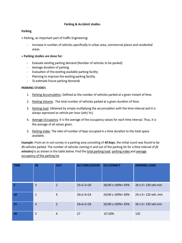 Parking and Accident Analysis Techniques | PDF | Parking | Traffic