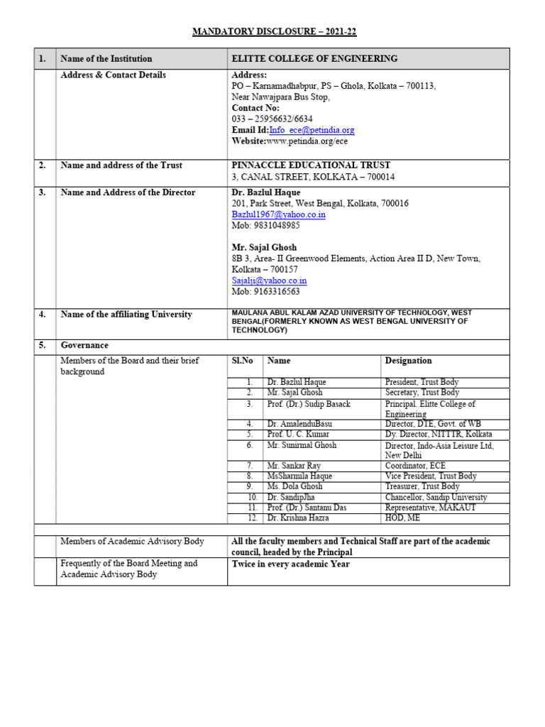 MandatoryDisclosure ECE | PDF