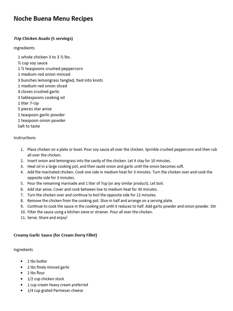 Noche Buena Menu Recipes | PDF | Pasta | Foods