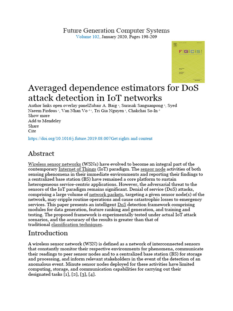 12-Averaged Dependence Estimators For DoS Attack Detection in IoT Networks | PDF | Internet Of ...