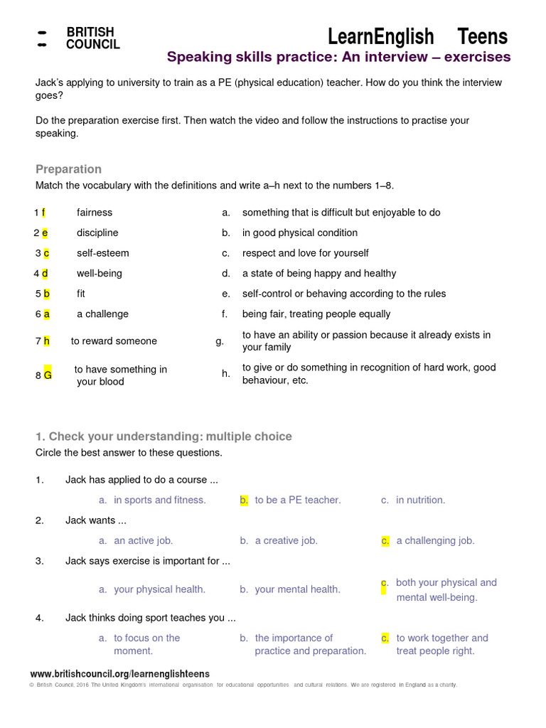 An Interview - Exercises+N | PDF | Physical Education | Sports