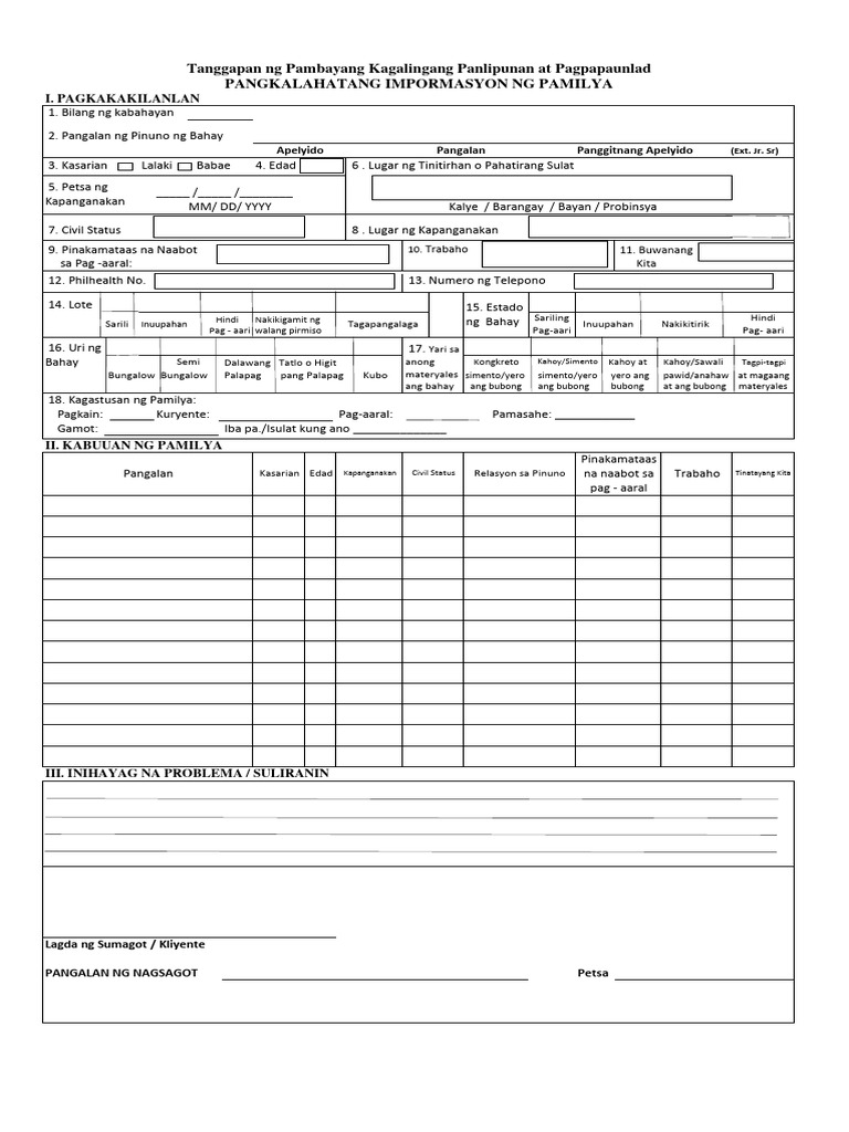 Pangkalahatang Impormasyon ng Pamilya | PDF