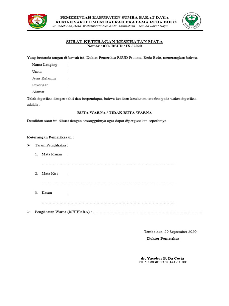 Surat Keterangan Tidak Buta Warna | PDF | Pengembangan Diri | Kesehatan ...