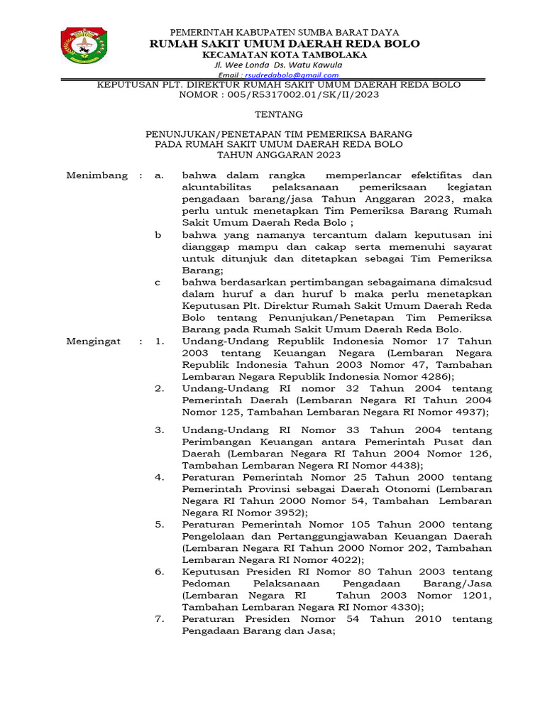 SK Tim Pemeriksa Barang Tahun2022 | PDF