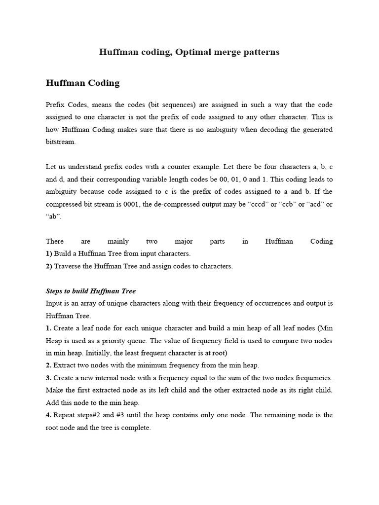 4.6 Huffman Coding, Optimal Merge Patterns. | PDF