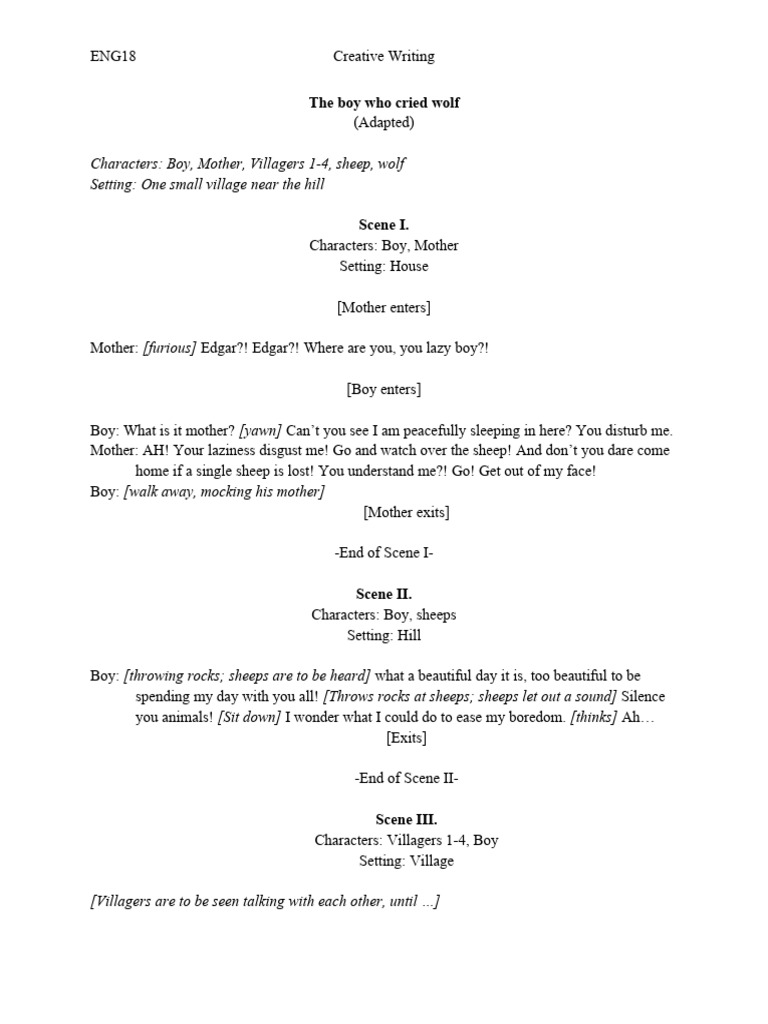 The Boy Who Cried Wolf - Script | PDF