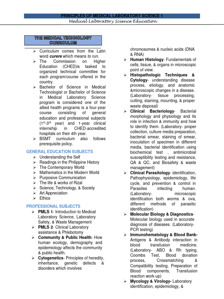 The Medical Technology Curriculum | PDF