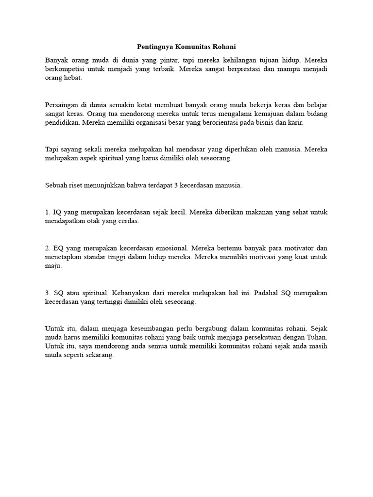 Pentingnya Komunitas Rohani | PDF