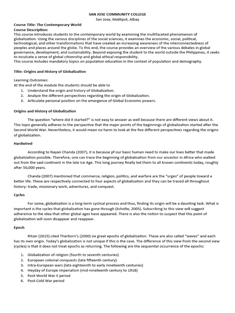 Lesson 2 Origin and History of Globalization | PDF