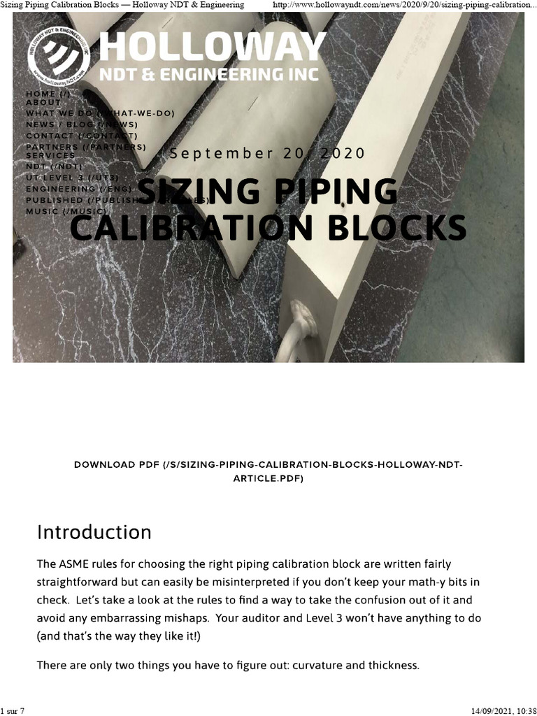 Piping Calibration Block Sizing Guide | PDF