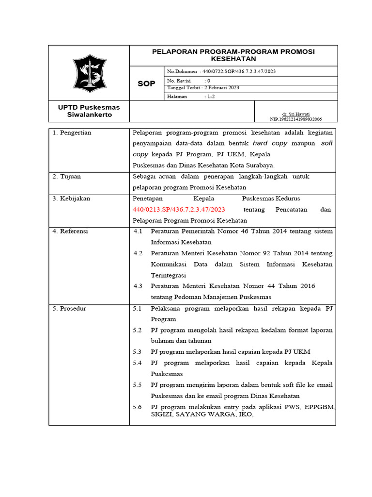 SOP PELAPORAN PROMKES | PDF