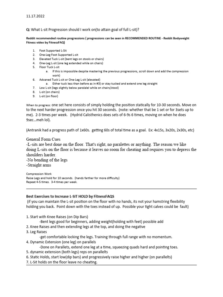 L-Sit Progressions | PDF | Physical Exercise