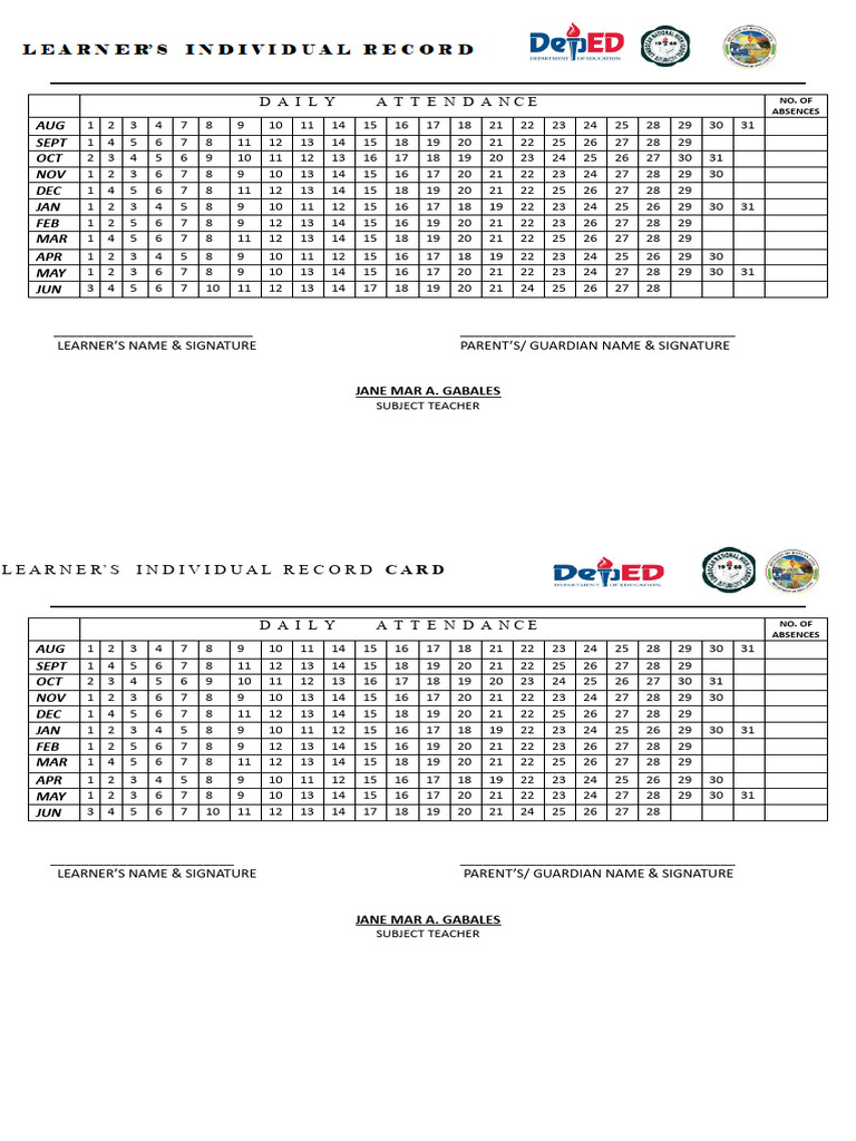Learners Individual Report Card Back | PDF