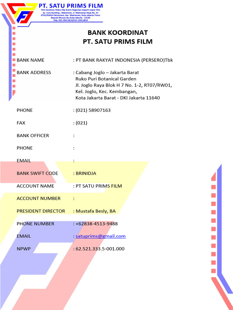 Bank Koordinat Bri PT Satu Prims Film | PDF