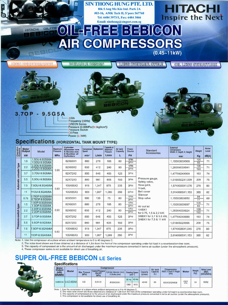 Oil Free Air Compressor Bebicon | PDF