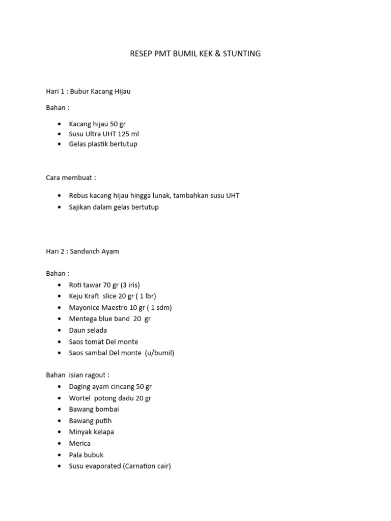 Resep PMT Bumil Kek | PDF
