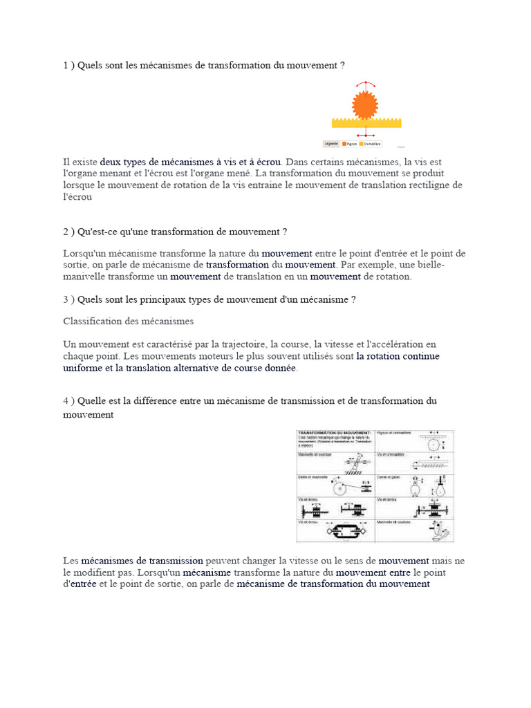 Mécanismes de transformation du mouvement | PDF | Mouvement de rotation ...