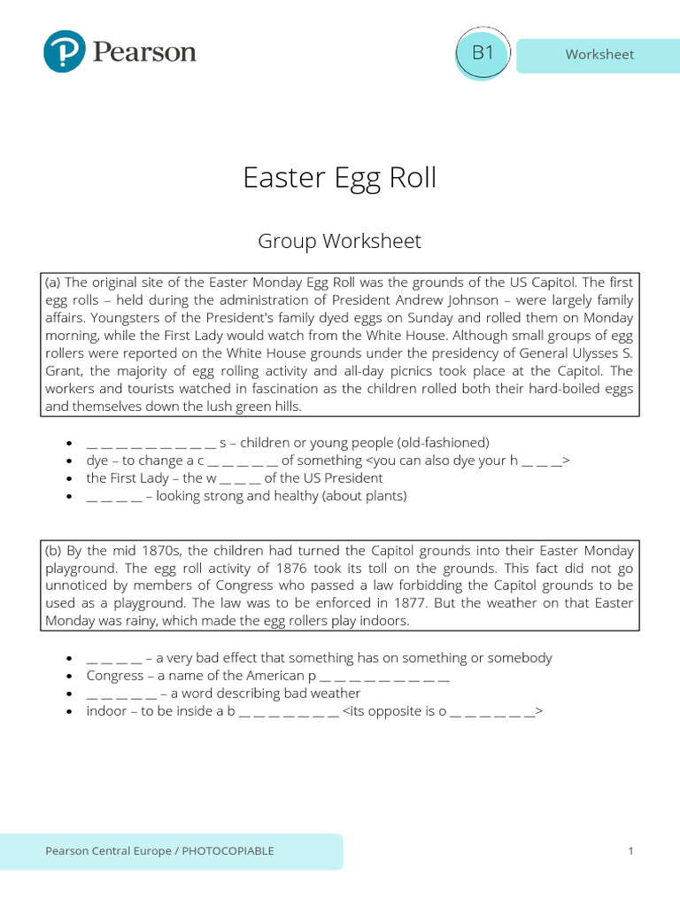 b1 Teenagers Adults Easter Egg Roll Lesson Plan Group Worksheet | PDF
