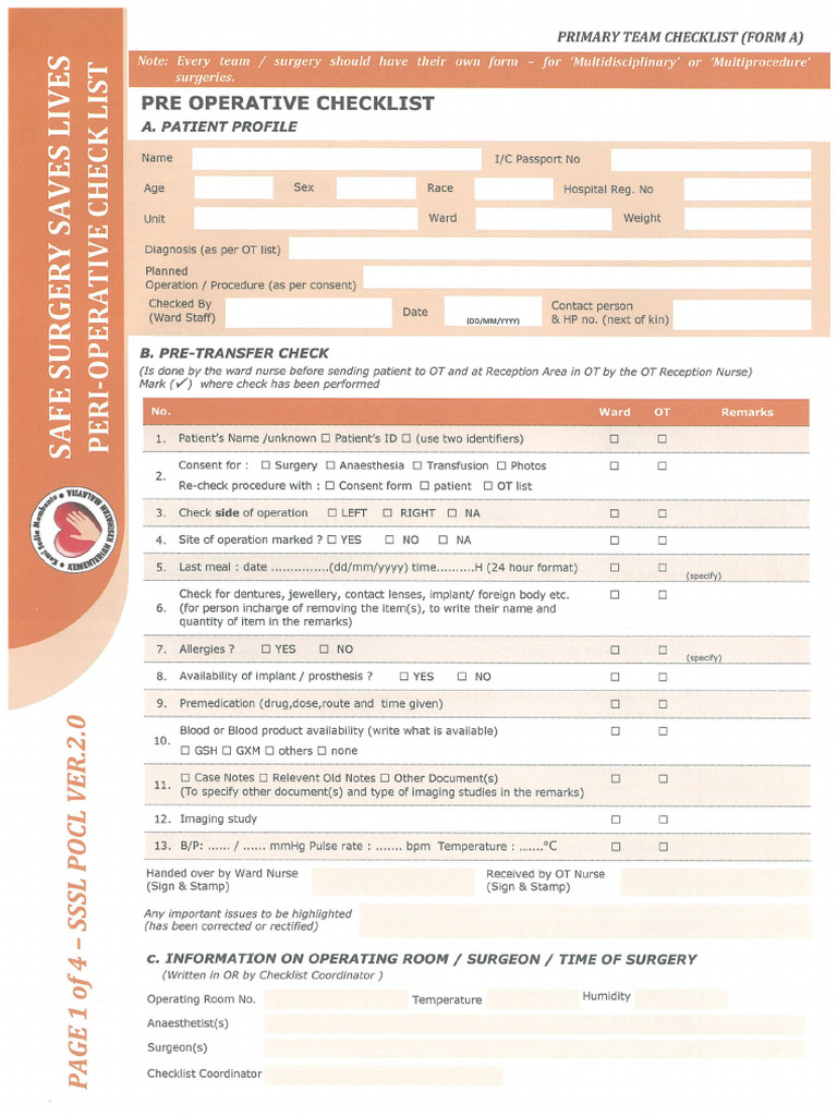 Safe Surgery Checklist | PDF