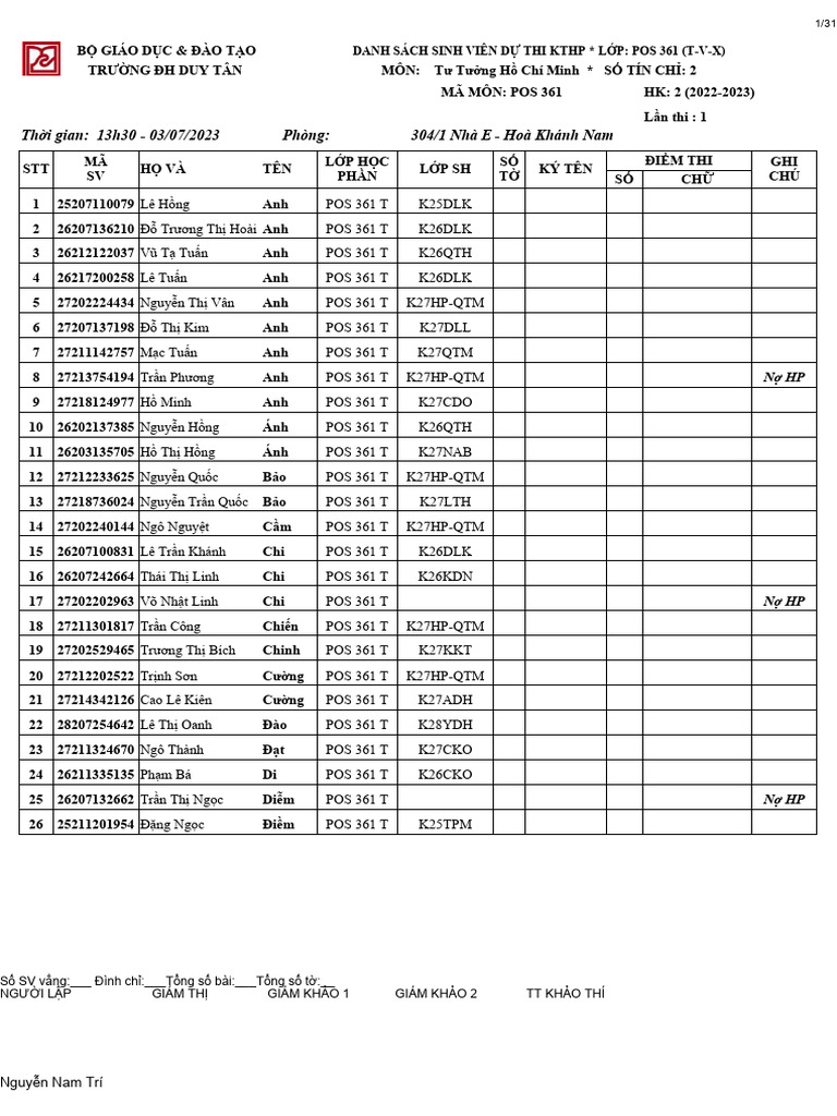 DS Tư Tư NG H Chí Minh POS 361 T-V-X | PDF