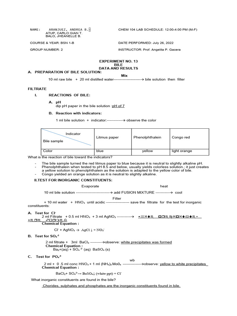 Group 2 - Data Sheet Bile-1 | PDF