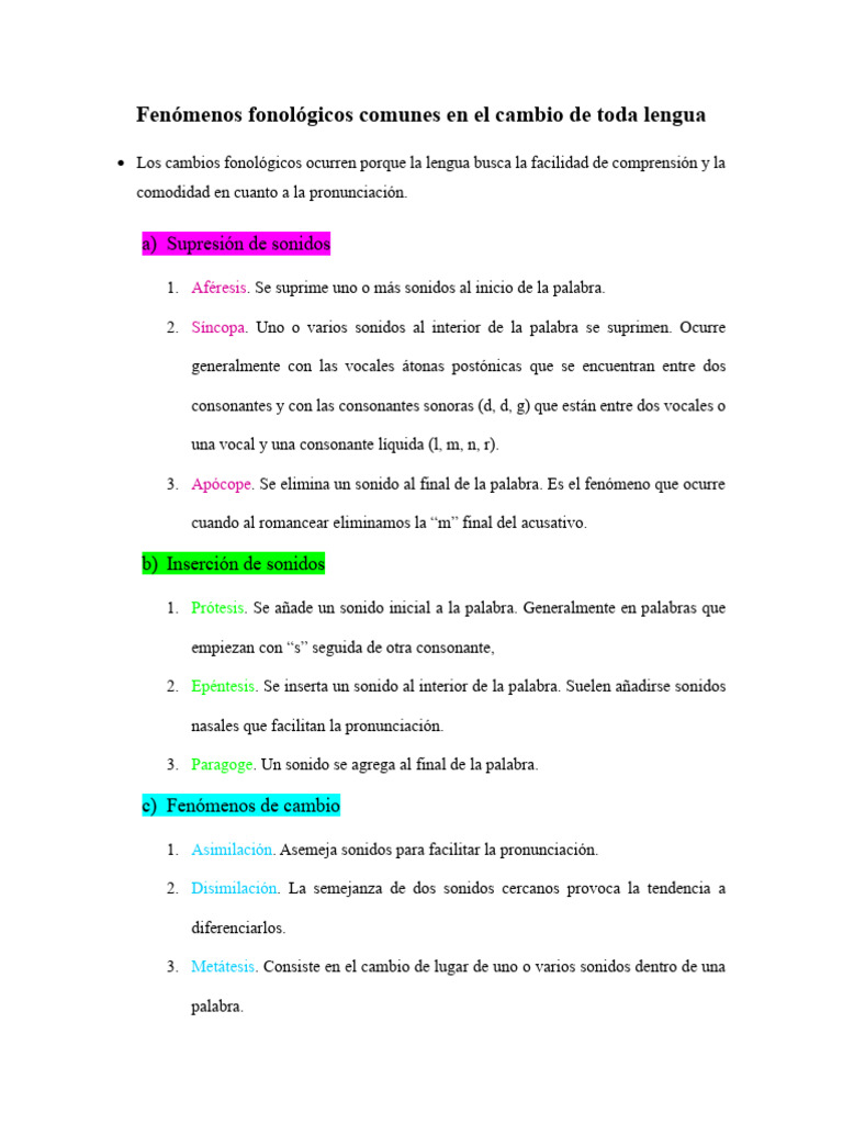 Fenómenos Fonológicos Comunes en El Cambio de Toda Lengua | PDF