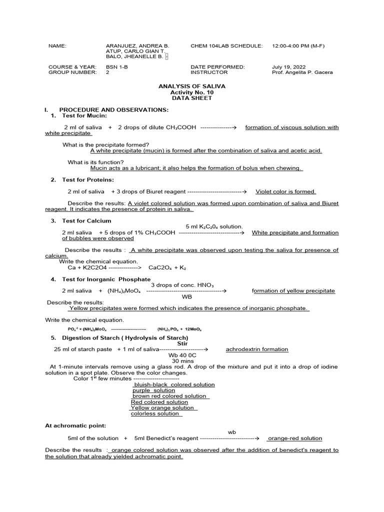 Group 2 - Data Sheet Saliva-1 | PDF