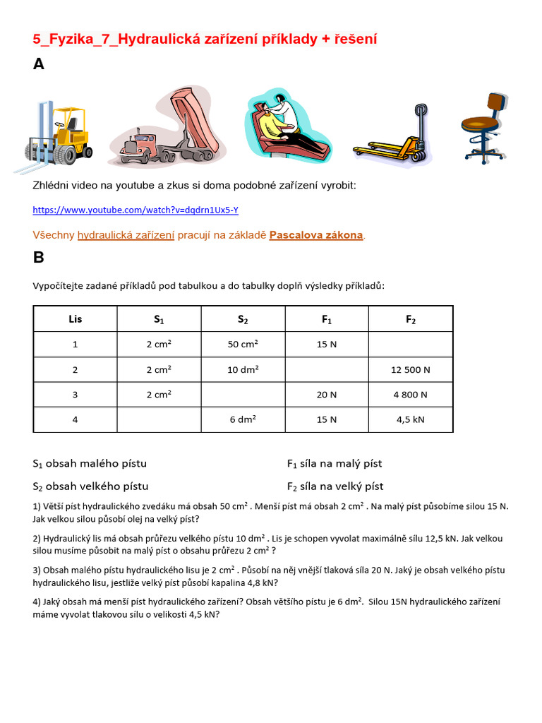 5 Fyzika 7 Hydraulická Zařízení Příklady Řešení | PDF