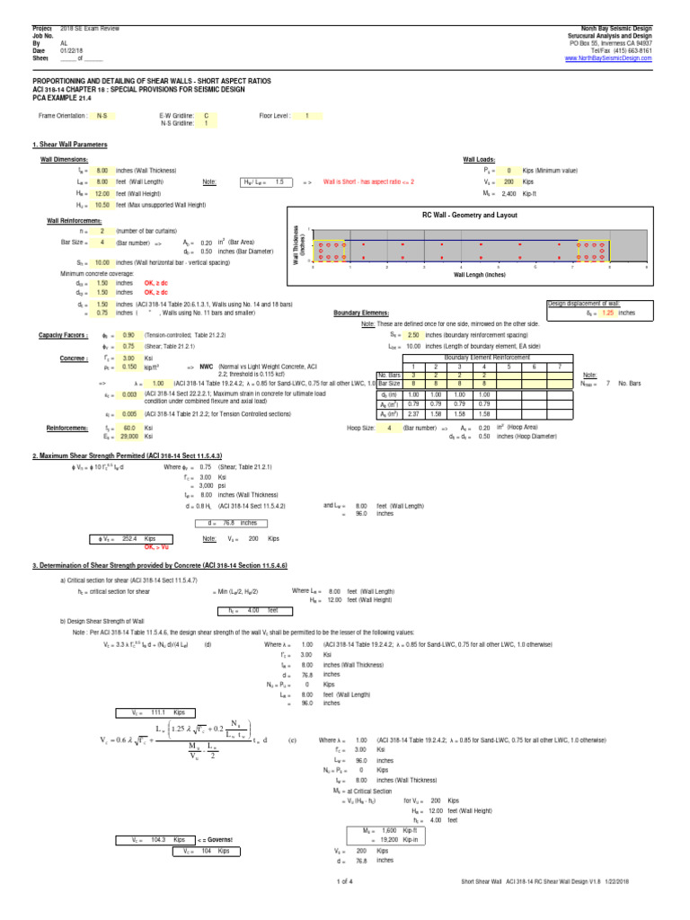 ACI 318-14 RC Shear Wall Design - Short Walls | PDF | Yield ...