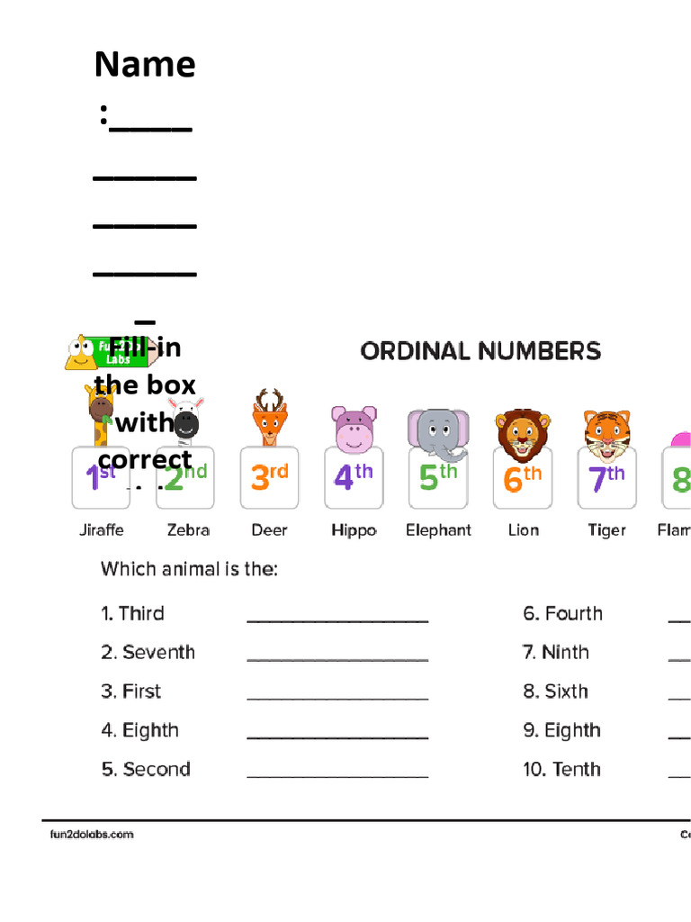 Ordinal Numbers WORKSHEETS | PDF