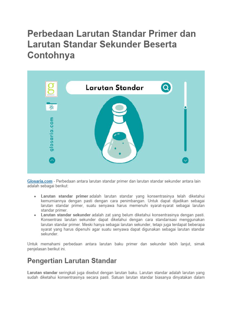 Perbedaan Larutan Standar Primer Dan Larutan Standar Sekunder Beserta ...