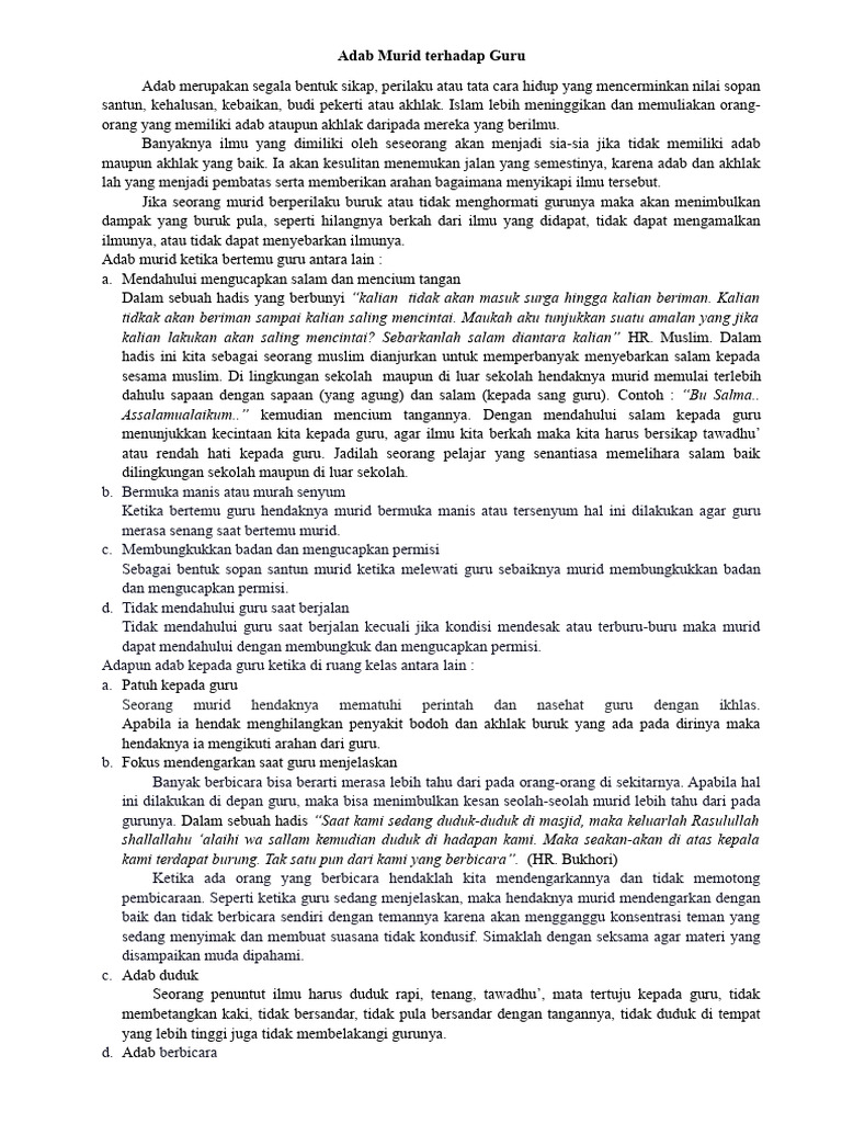 Adab Murid dalam Menghormati Guru | PDF
