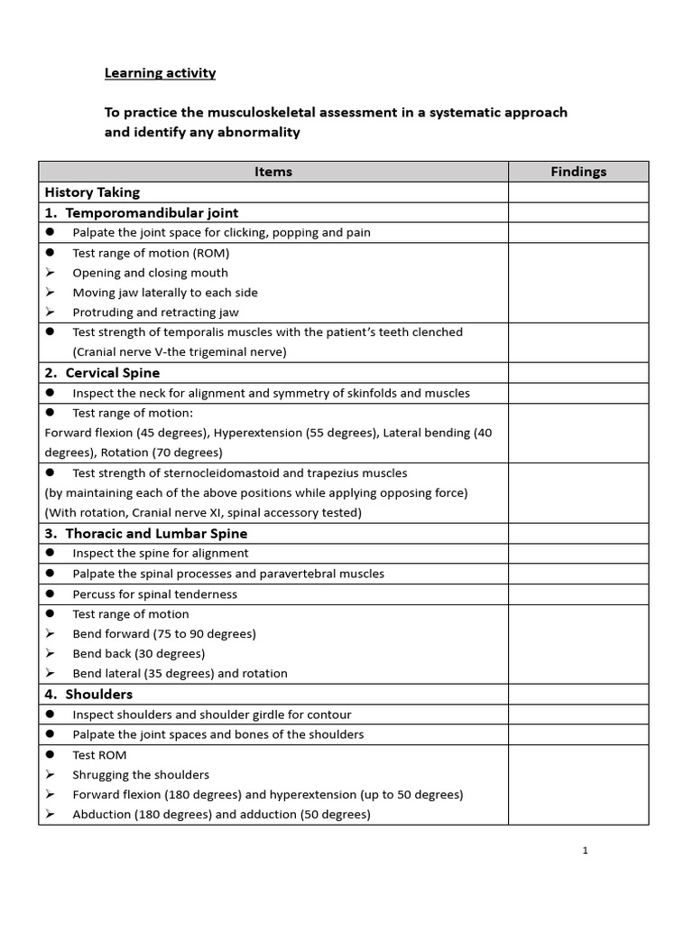 Comprehensive Musculoskeletal Exam Guide | PDF | Anatomical Terms Of ...