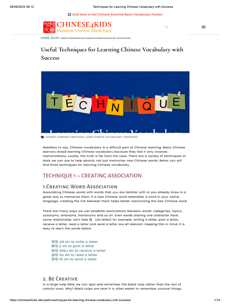 Techniques For Learning Chinese Vocabulary With Success | PDF