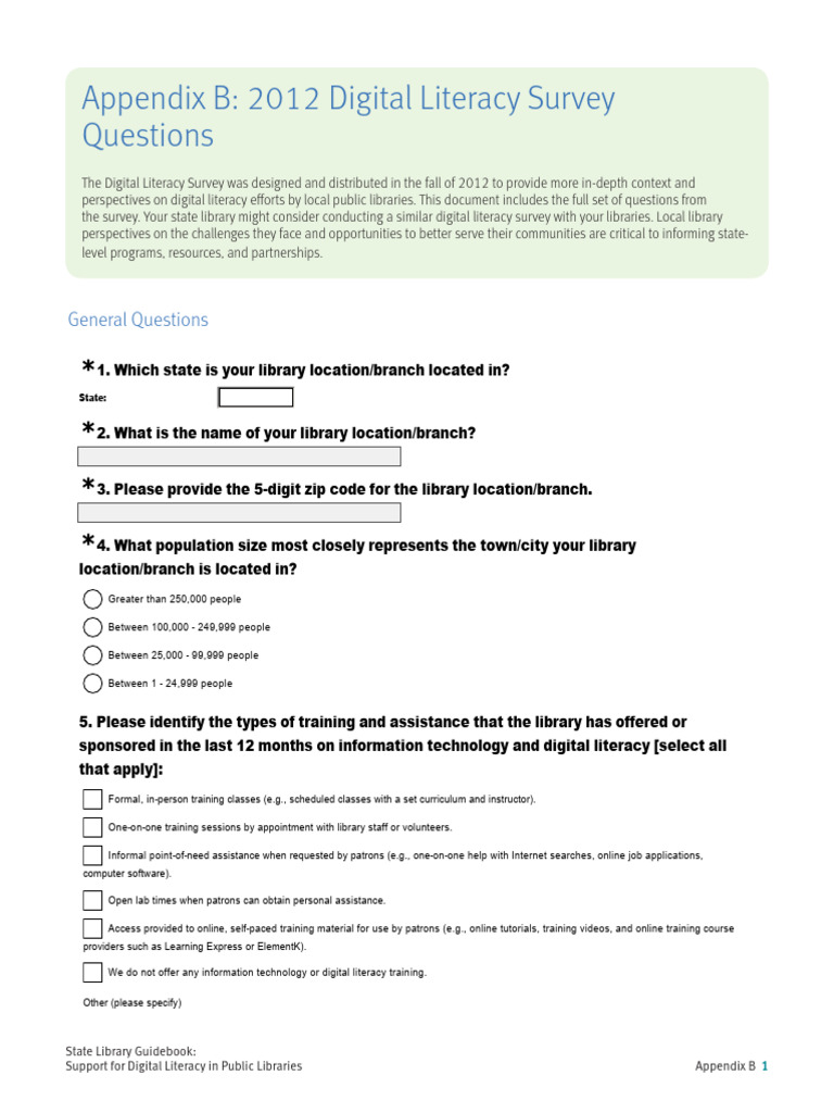 2012 Digital Literacy Survey | PDF