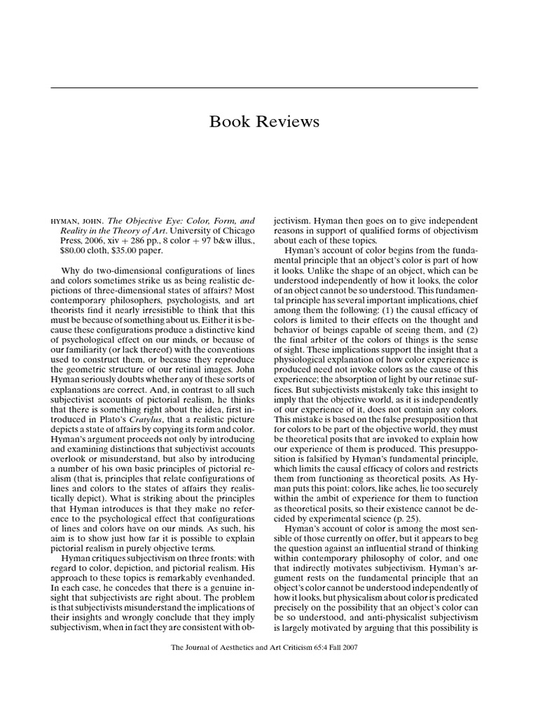 The Objective Eye - Color, Form, and Reality in The Theory of Art Book ...