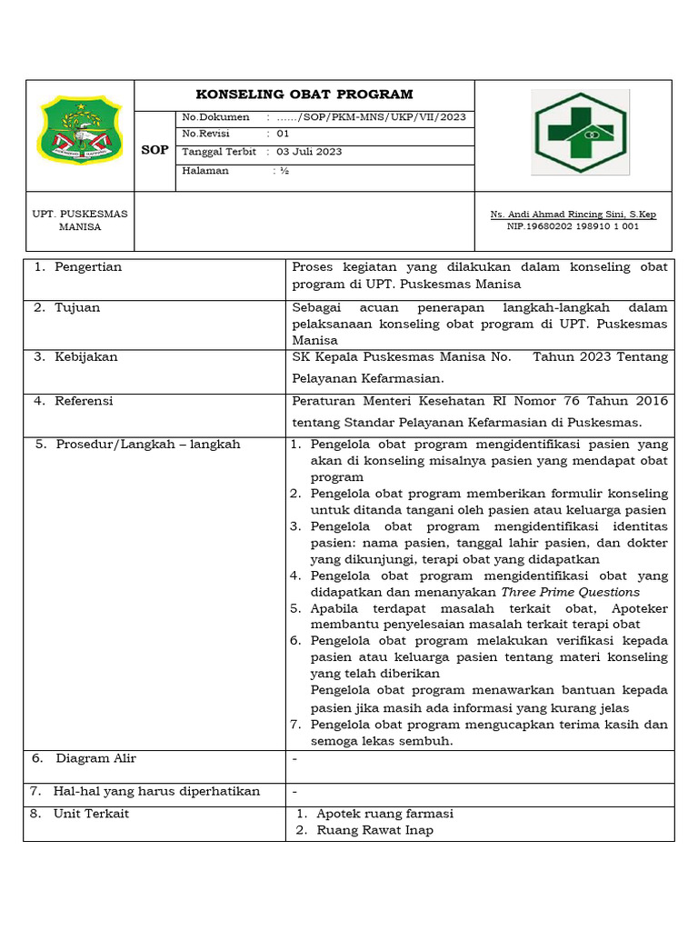 Sop Konseling Obat Program | PDF | Pengembangan Diri | Kesehatan Holistik