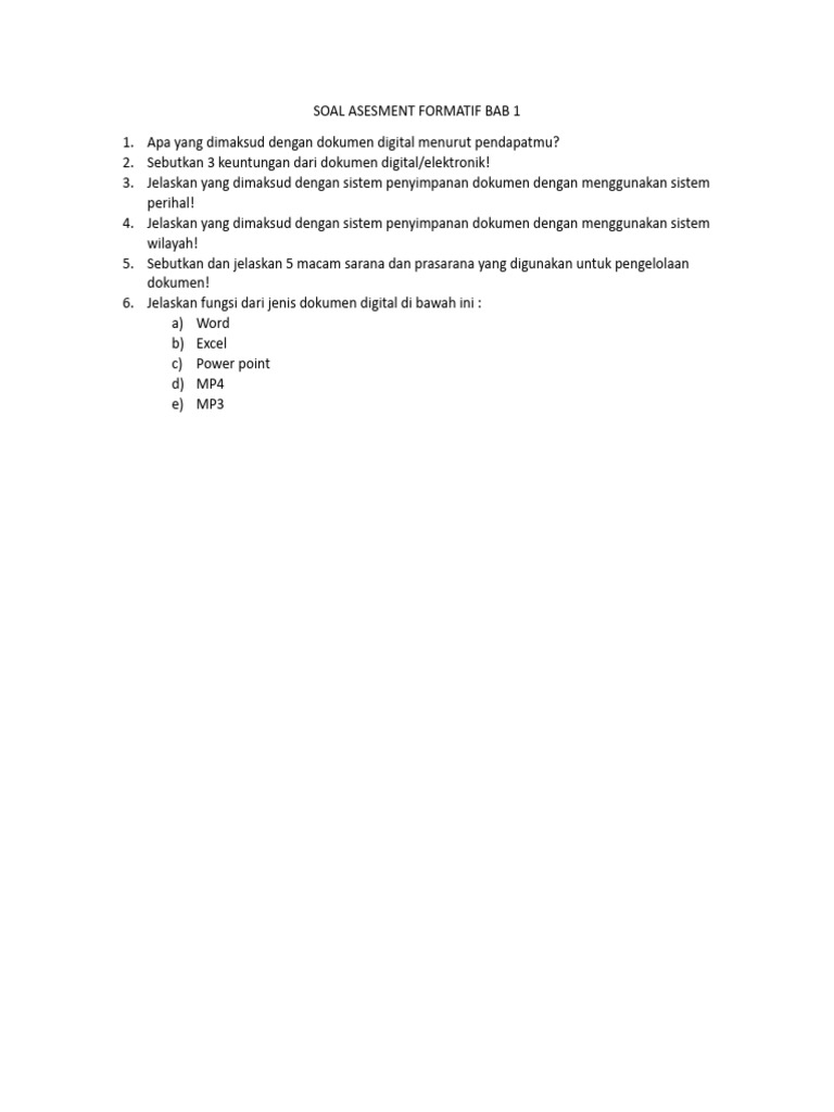 Soal Asesment Formatif Bab 1 Dokumen Digital | PDF