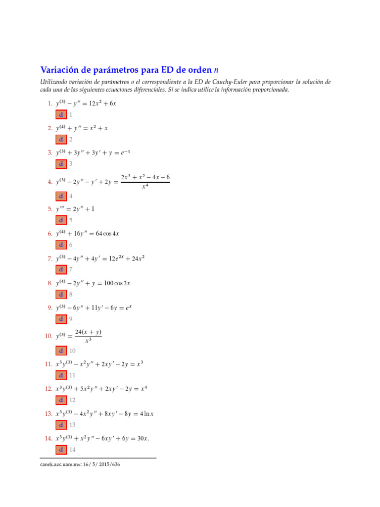 4.-Ejercicios Resueltos Var. Parametro Orden N | PDF