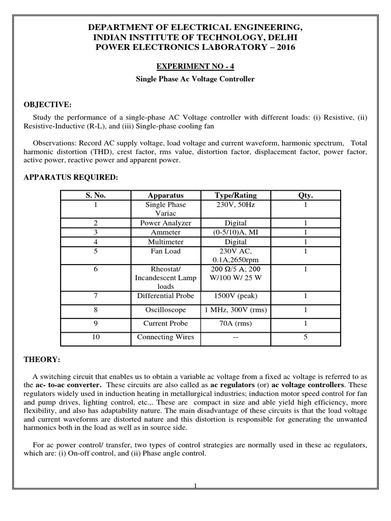Experiment-6 Single Phase AC Voltage Controller | PDF | Ac Power ...
