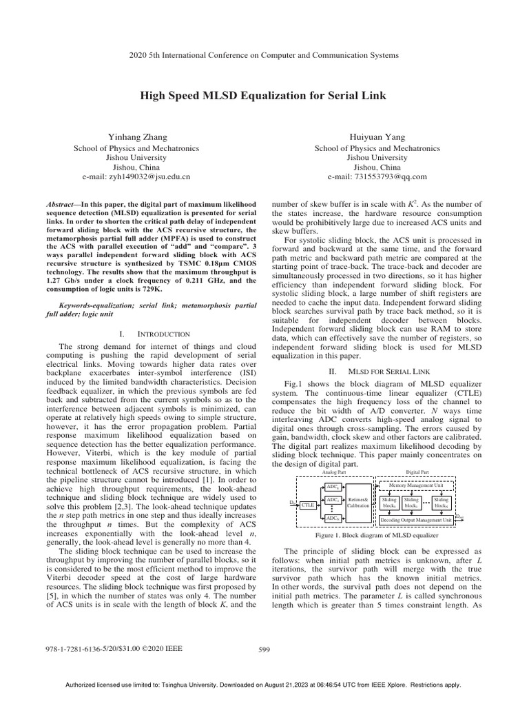 High Speed MLSD Equalization For Serial Link | PDF