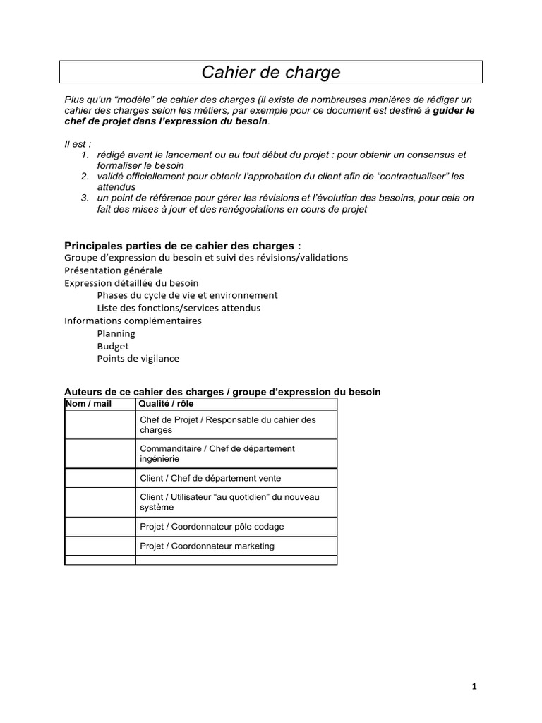 Cahier de Charge | PDF