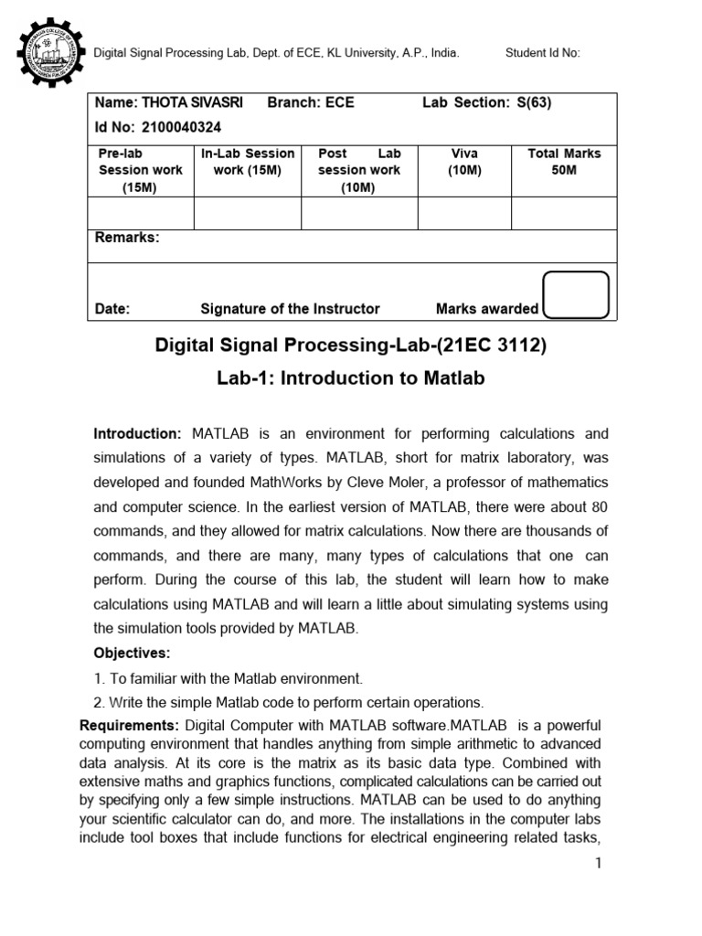 MATLAB Basics for Digital Signal Processing | PDF