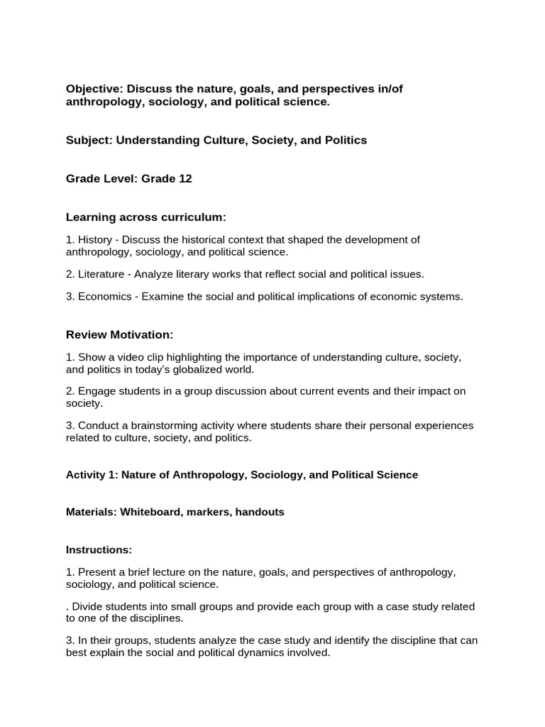 Lesson Plan | PDF | Sociology | Anthropology
