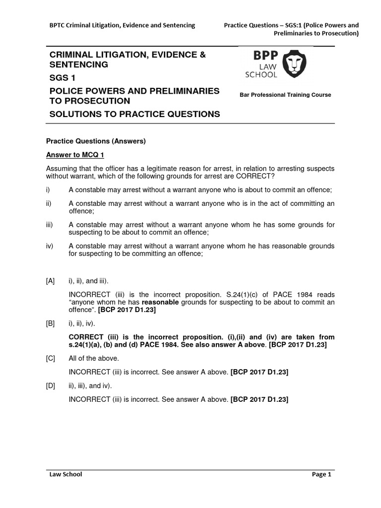 1 QA Police Powers and Preliminaries To Prosecution | PDF | Arrest | Detention (Imprisonment)
