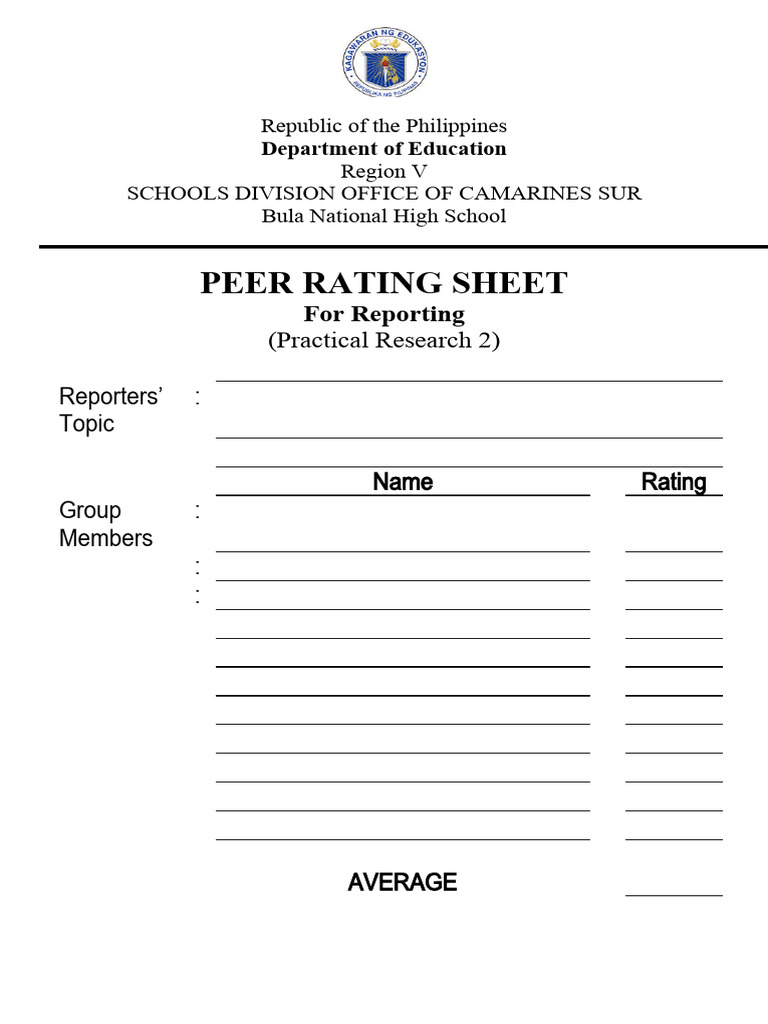 Peer Rating Sheet for Practical Research | PDF