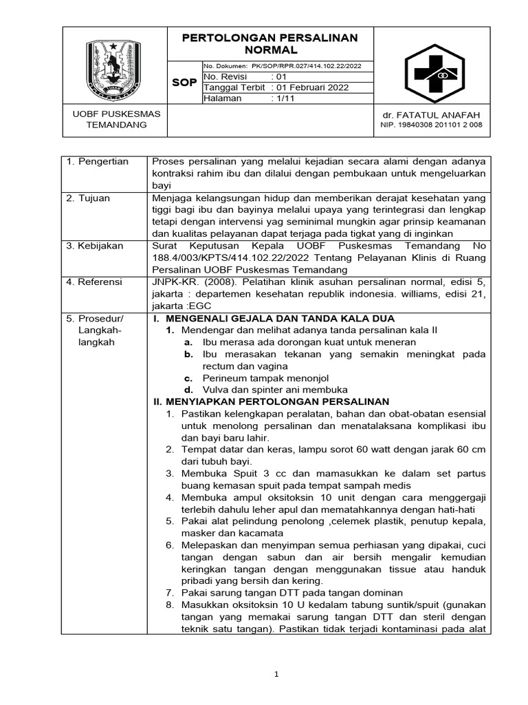 Sop Persalinan Normal | PDF