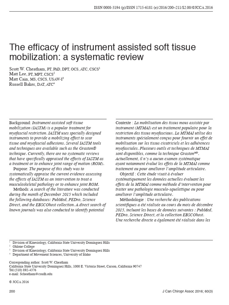 The Efficacy of Instrument Assisted Soft Tissue Mobilization | PDF