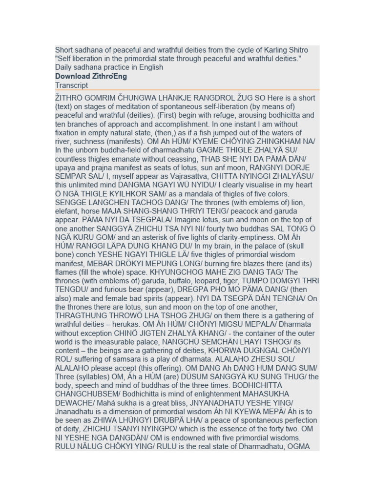 Short Sadhana of Peaceful and Wrathful Deities From The Cycle of ...