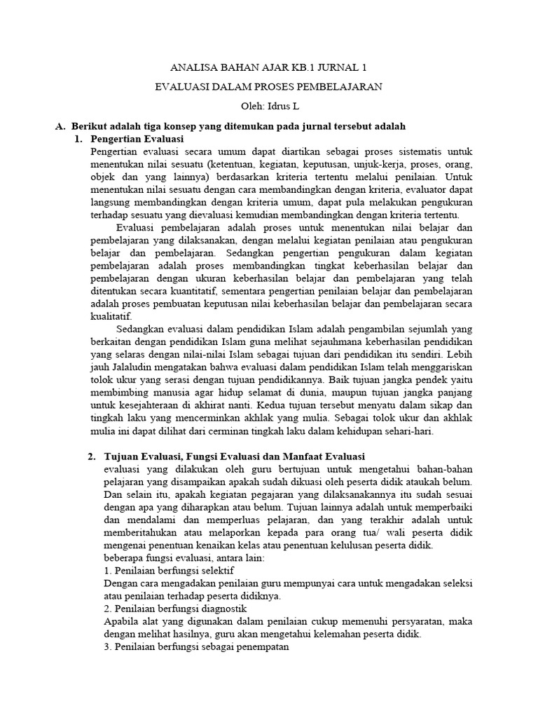 Analisa Bahan Ajar KB 1 | PDF